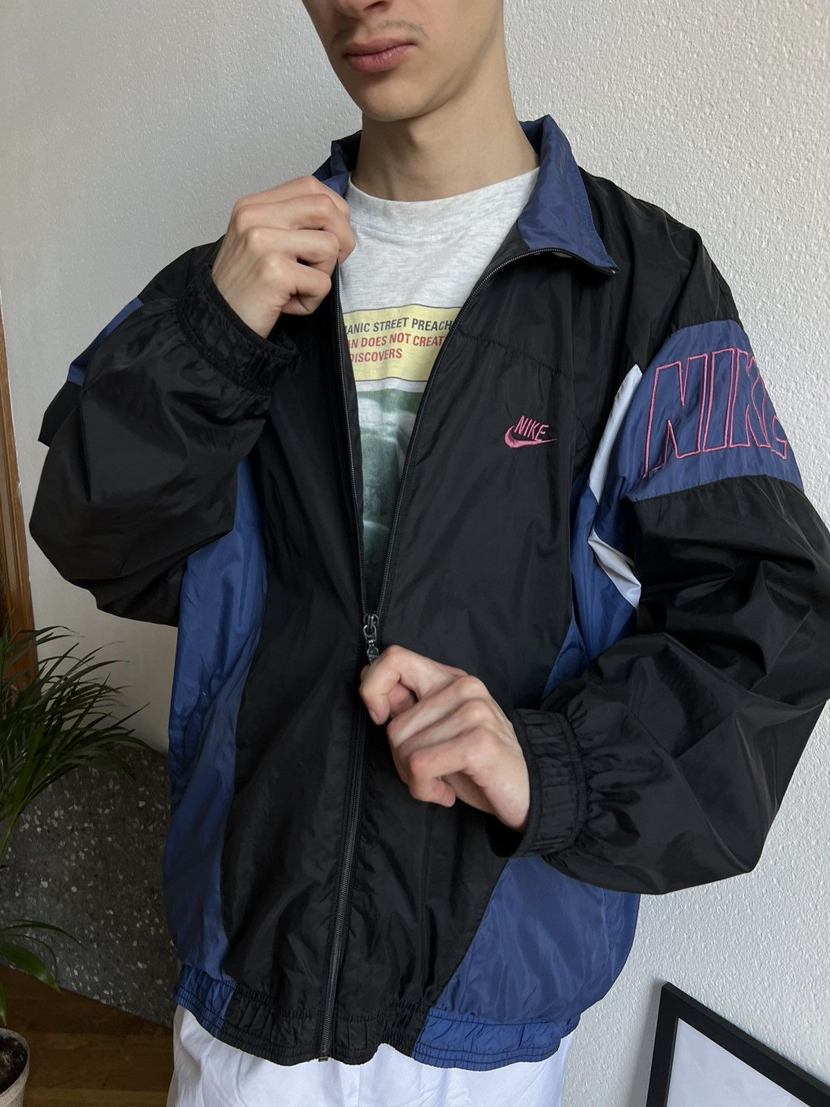 Nike Vintage 90s Track Top Jacket in Black / Ultramarine / White | Grailed