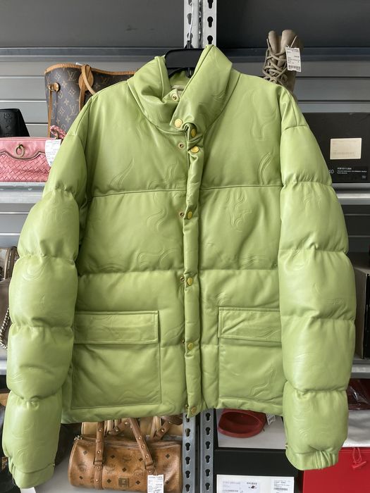 Golf Wang Golf Wang leather puffer jacket flames green XL | Grailed