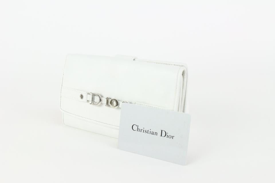 Dior Dior White Leather Lady Logo Trotter Lined Long Flap Wallet | Grailed