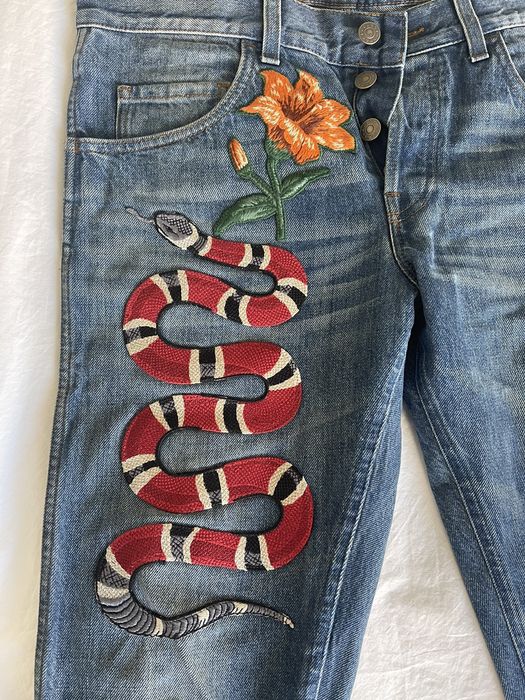 Gucci Gucci Snake Embroidered Blue Denim Jeans | Grailed