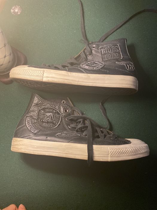 Converse Black Leather Converse Hi-Top with Patches | Grailed