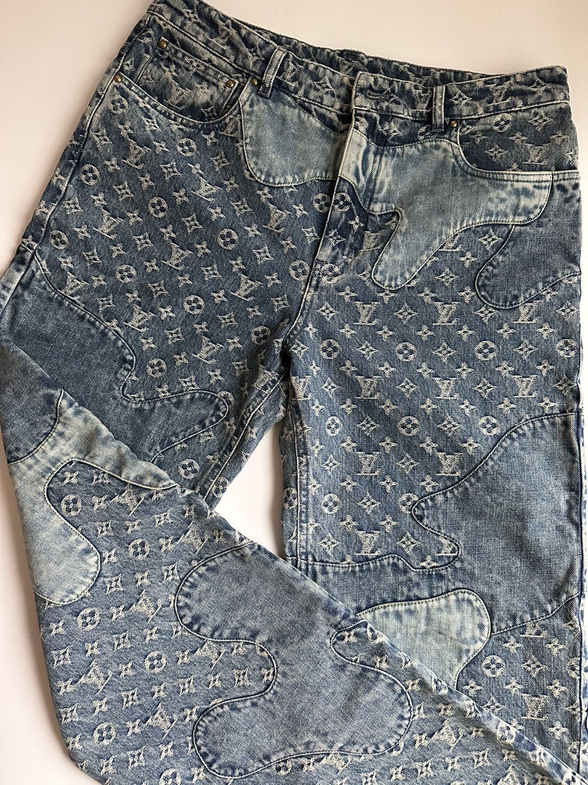 Louis Vuitton LV x Nigo Monogram Patchwork Denim Pants Indigo | Grailed