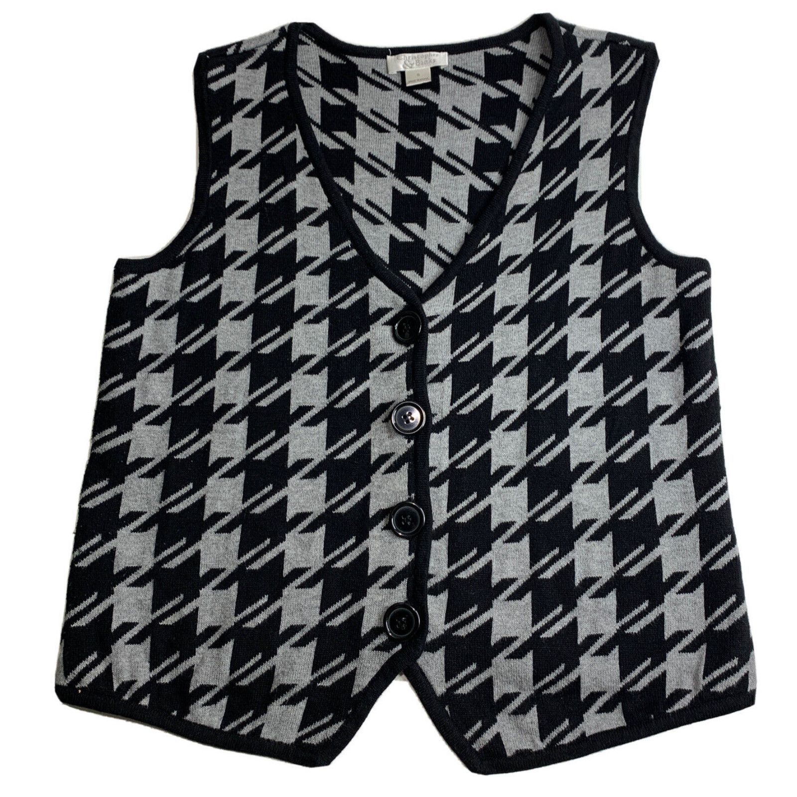 Vintage Christopher And Banks 4 Button Vest Womens S Black And Gray ...