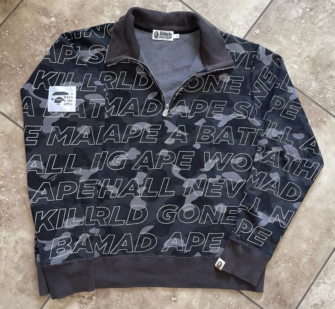 Bape A Bathing Ape BAPE Text Color Camo Wide Half Zip Hoodie Gray | Grailed