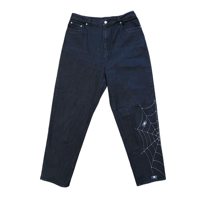 Vintage Spider Web Embroidered Black Baggy Tapered Jeans Halloween ...