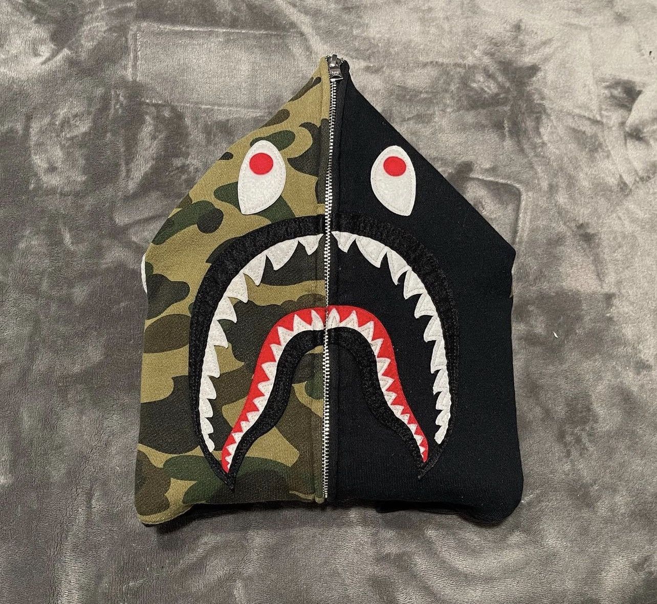 Bape Bape “Half Hood Camo” Shark Full Zip Hoodie | Grailed