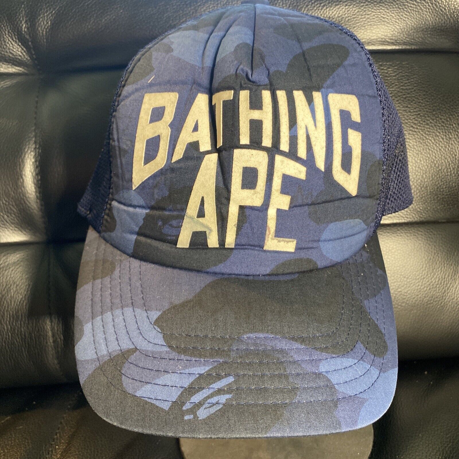Bape BAPE NYC LOGO TRUCKER HAT BLUE CAMO | Grailed