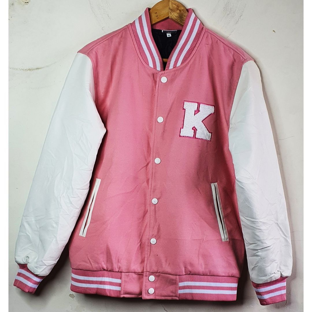 Varsity Jacket PINK WHITE SLEEVE VARSITY JACKET | Grailed