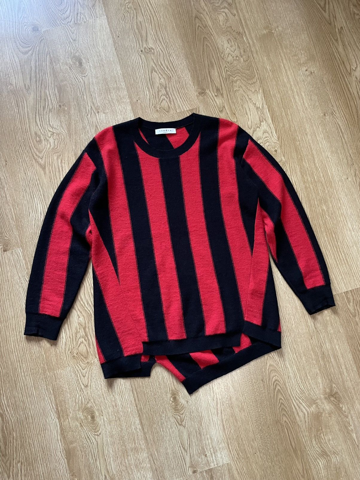 Luxury × Sandro × Streetwear Sandro Paris Striped Asymmetric Wool ...