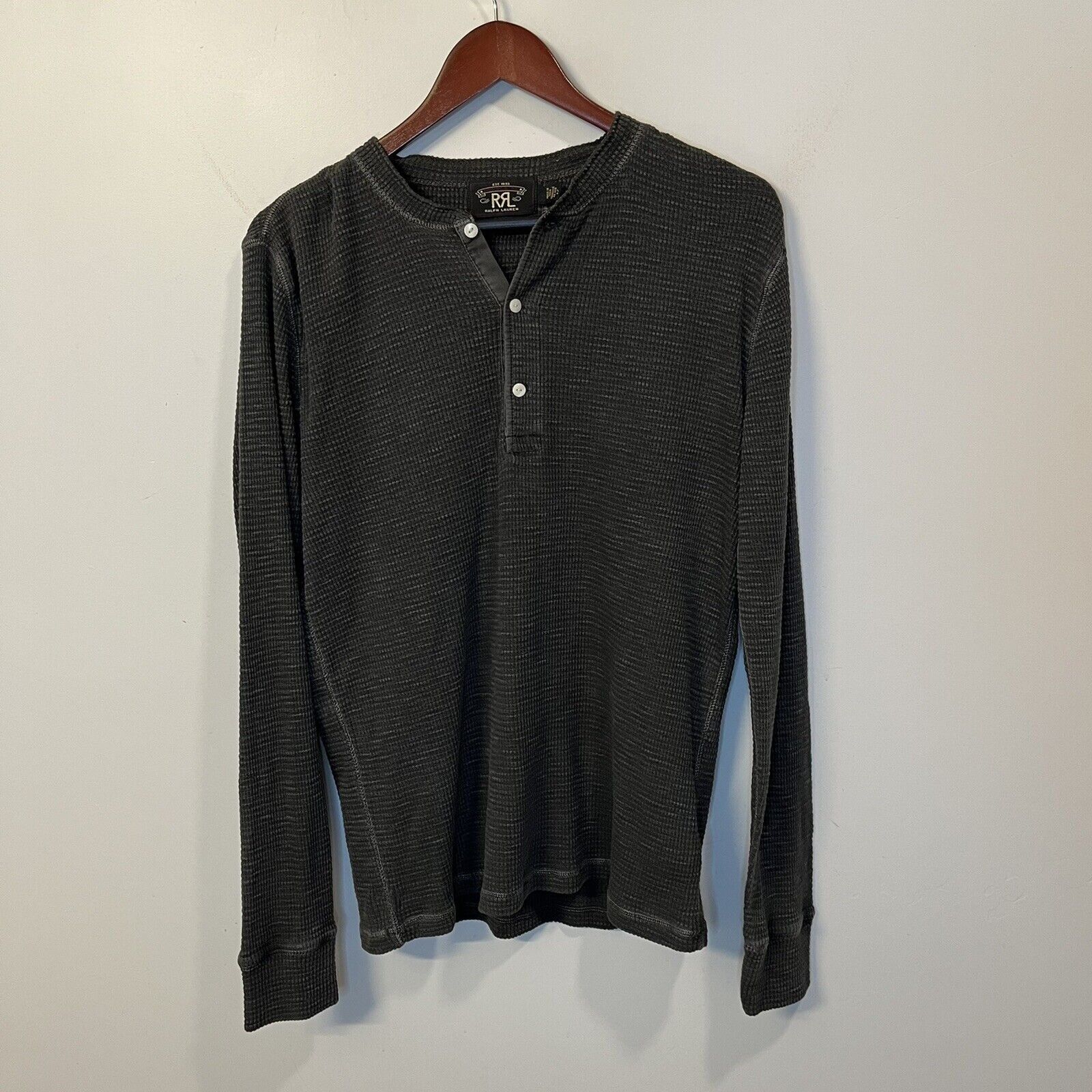 RRL Ralph Lauren Ralph Lauren RR Double R Henley Thermal Long Sleeve ...