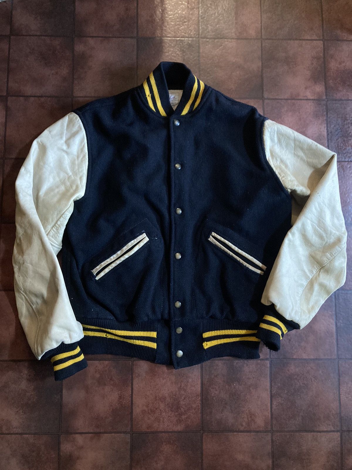 Vintage VTG Dehen 50s Bomber Varsity Medium Jacket Wool Black USA | Grailed
