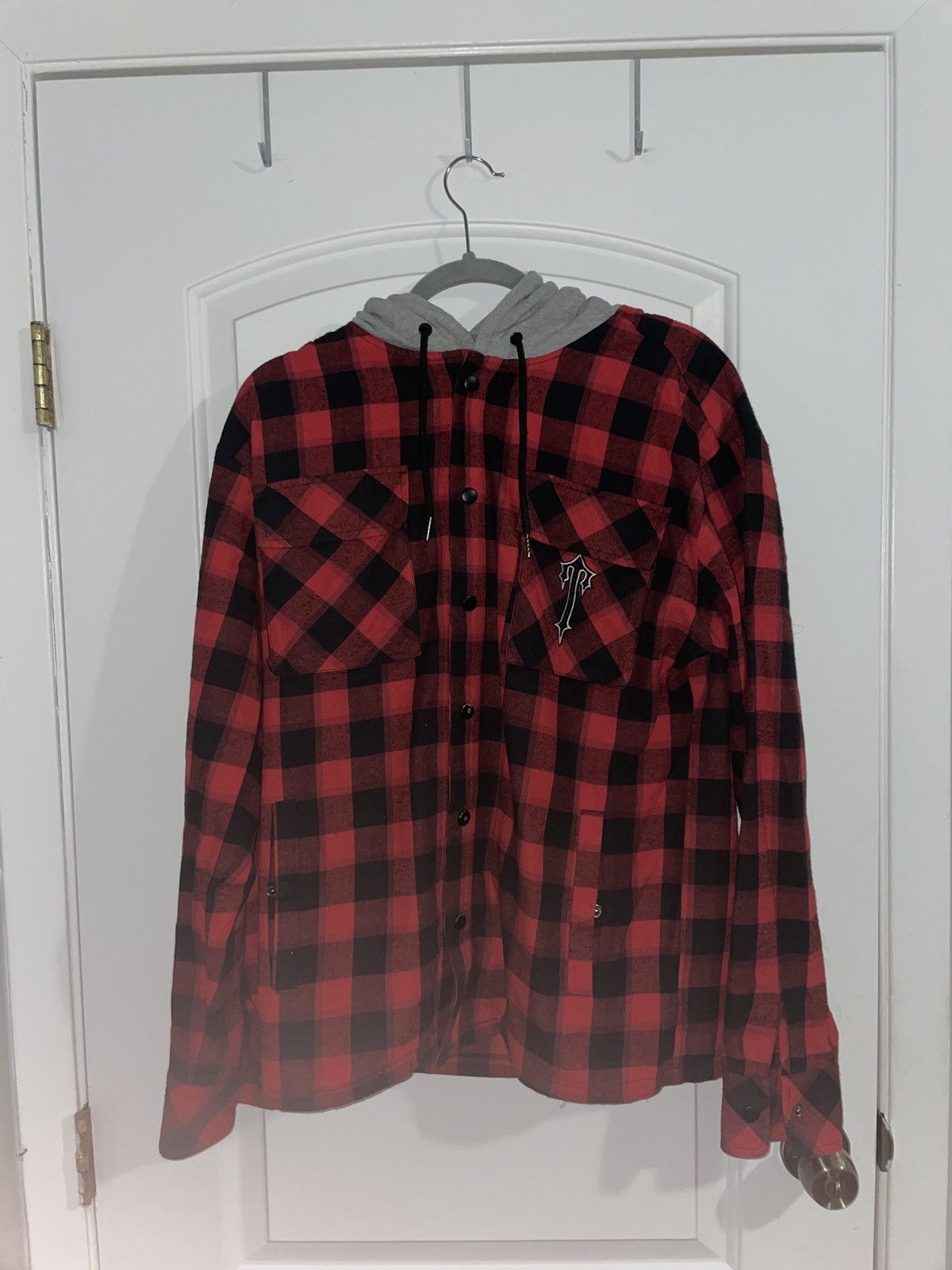 Trapstar London Trapstar flannel with hood black and red | Grailed