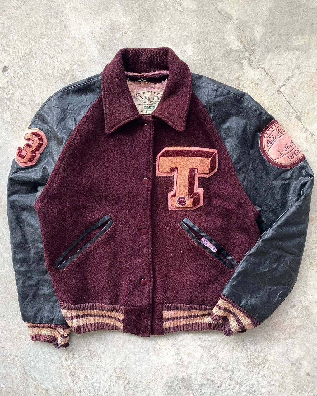 Vintage 1968 'T' LETTERMAN RAGLAN LEATHER SLEEVES VARSITY JACKET | Grailed