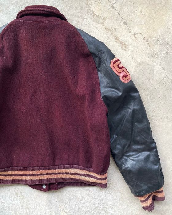Vintage 1968 'T' LETTERMAN RAGLAN LEATHER SLEEVES VARSITY JACKET | Grailed