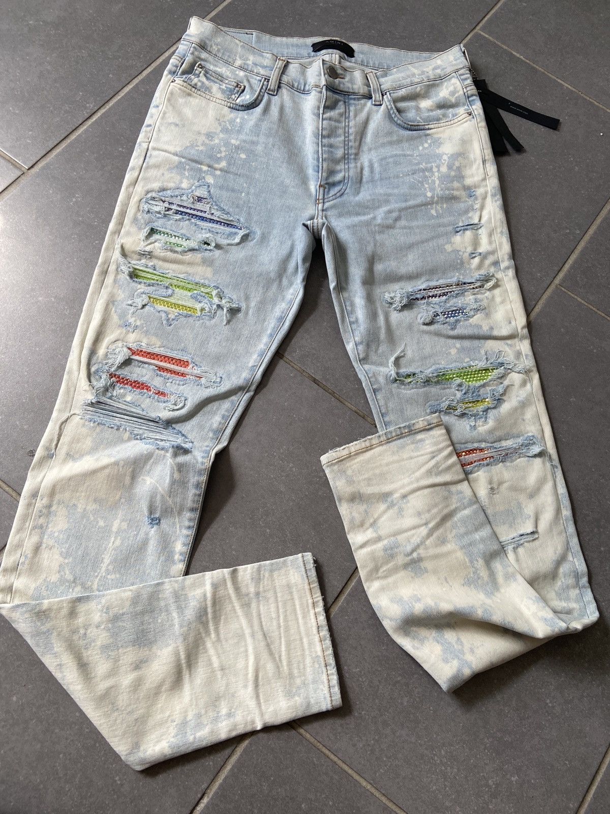 Amiri Rainbow crystals jeans | Grailed