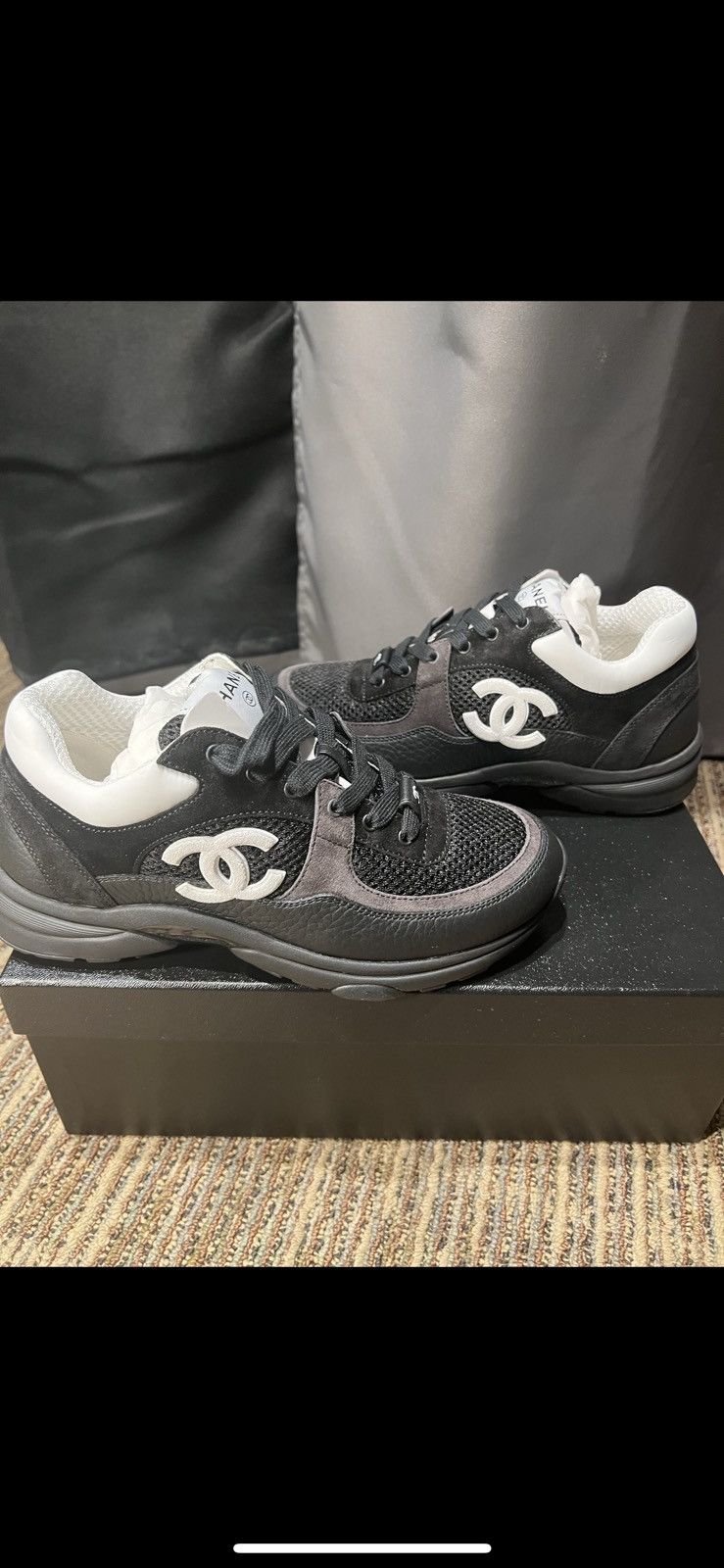 Chanel Chanel black white trainers runners | Grailed