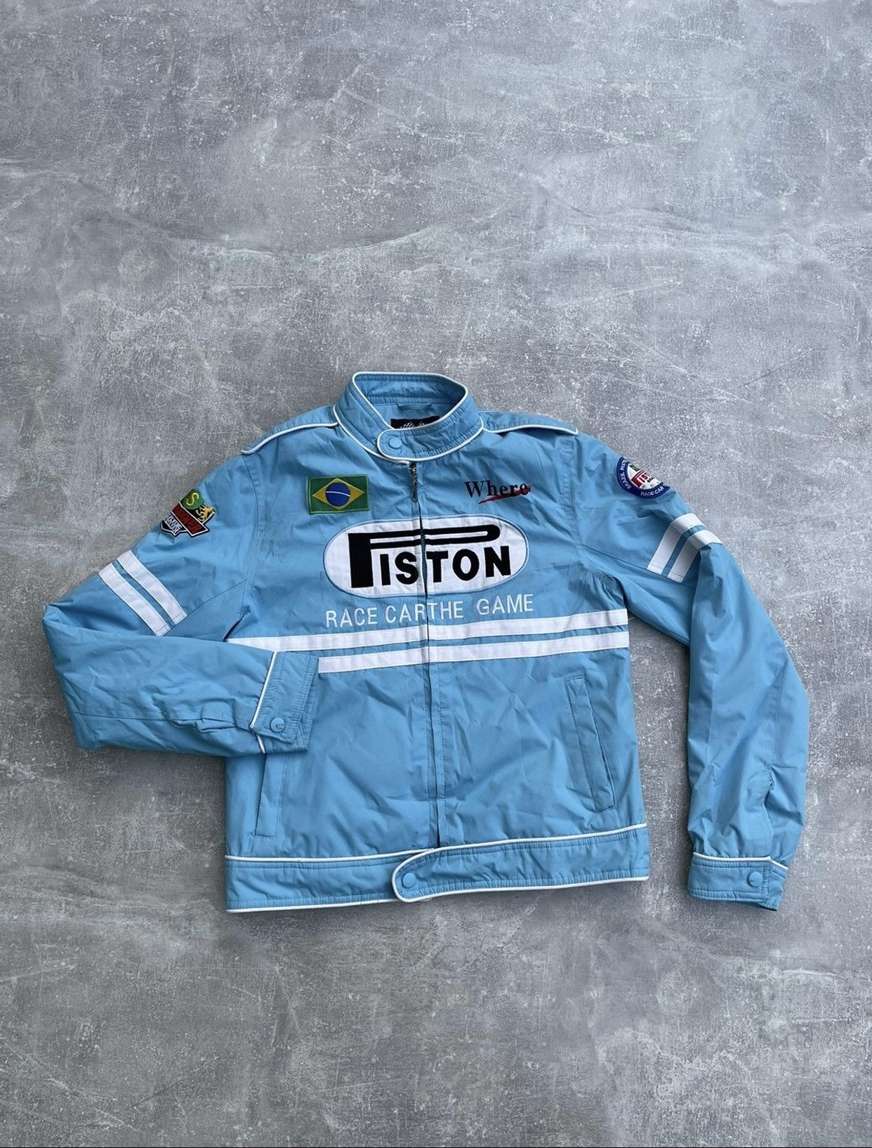 Racing × Streetwear × Vintage BABY BLUE RACING JACKET MOTO BOMBER ...