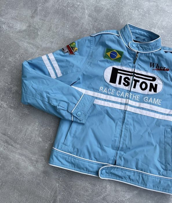 Vintage BABY BLUE RACING JACKET MOTO BOMBER FISTON NASCAR | Grailed