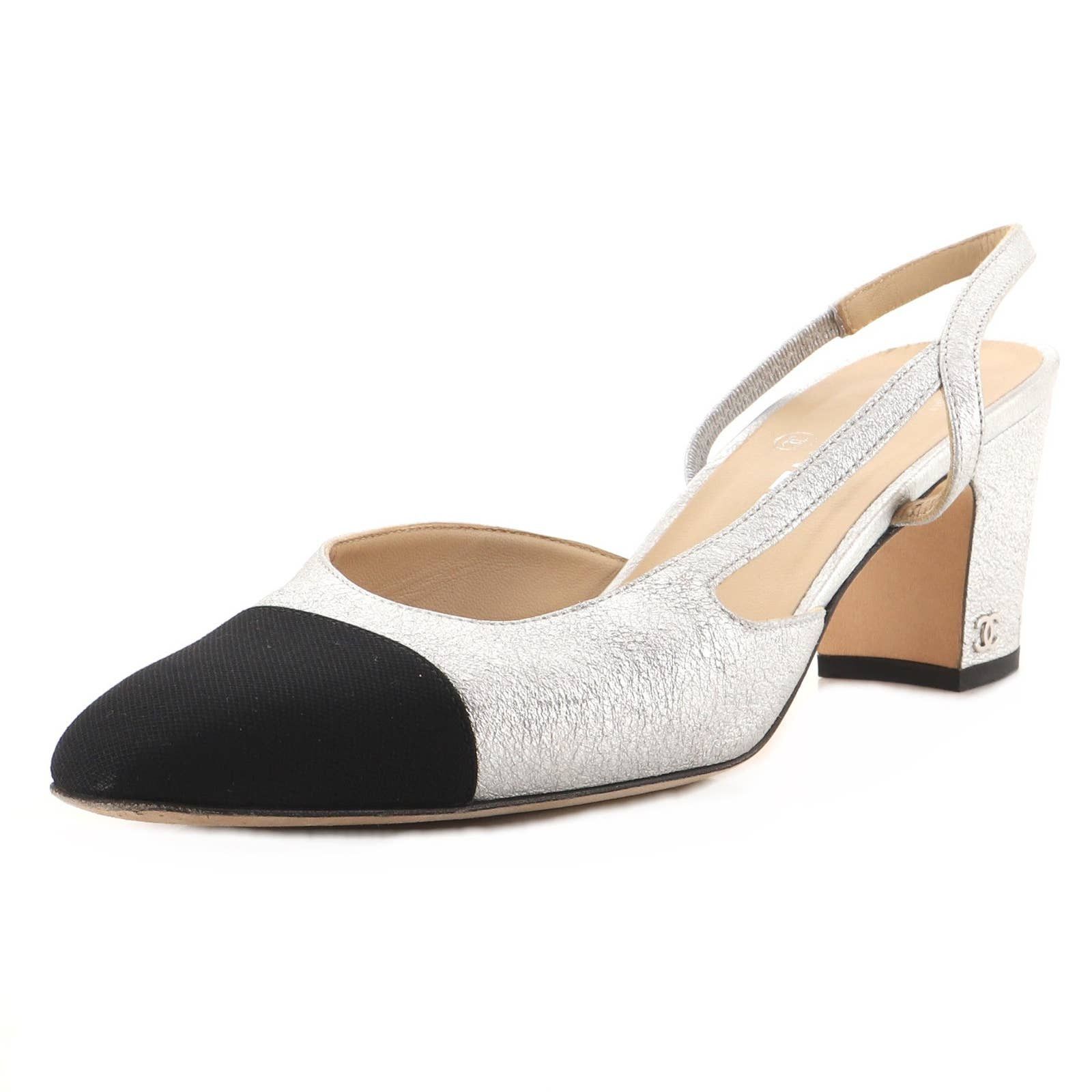 Chanel Women‚Äôs Cap Toe Slingback Pumps Leather | Grailed