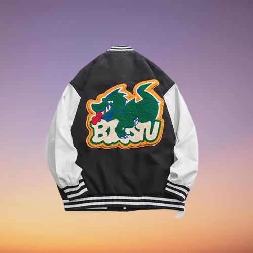 Japanese Brand × Varsity Jacket Dragon Black Varsity Jacket Bomber ...