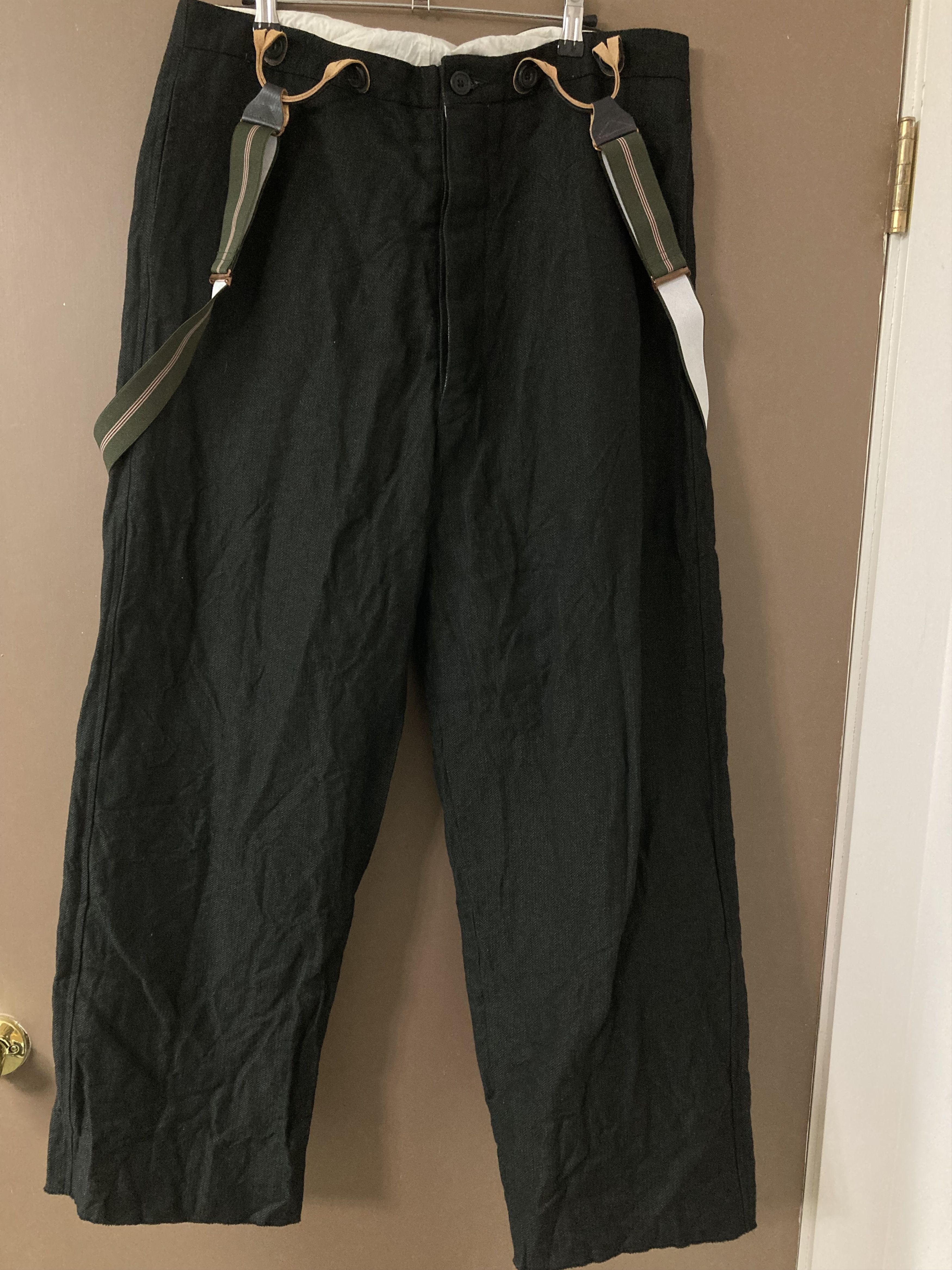 Paul Harnden Shoemakers Paul Harnden black herringbone brace trousers ...