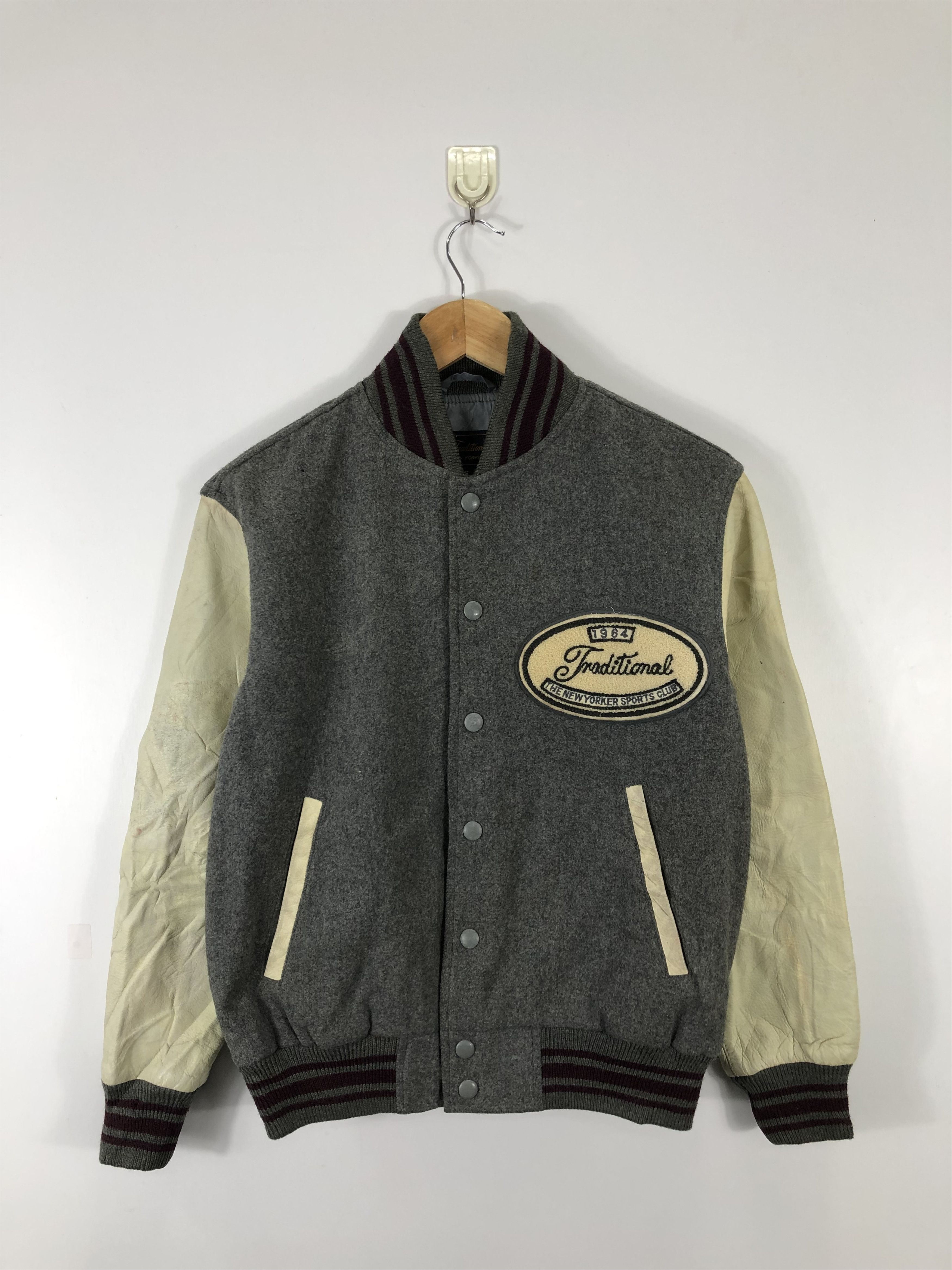 New York × Varsity Jacket × Vintage Vintage New York Traditional Sleeve Leather Varsity Jacket ...