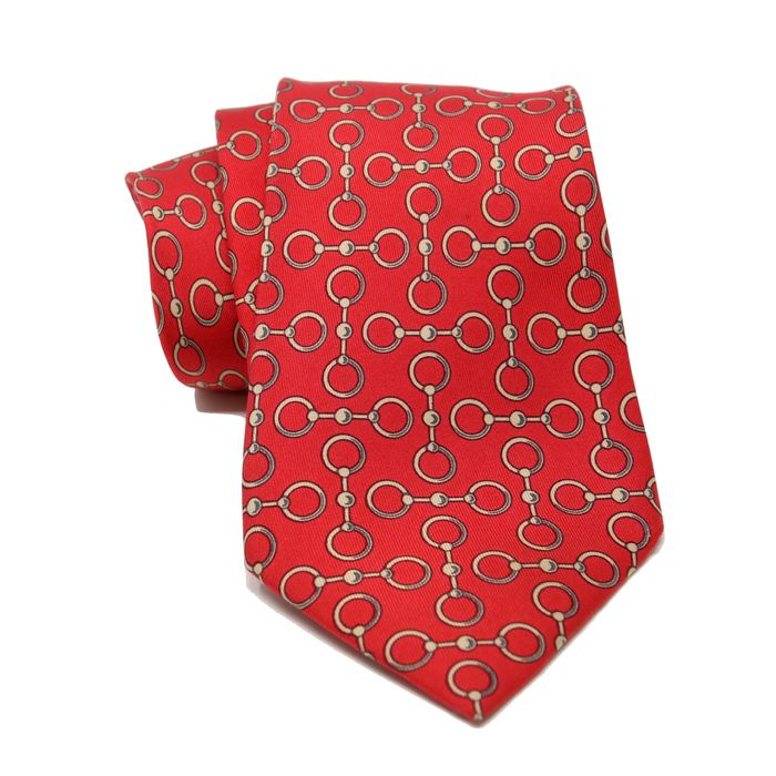 Hermes Signature Red Gold Chain Link Pattern Silk Men's Luxury Tie ...