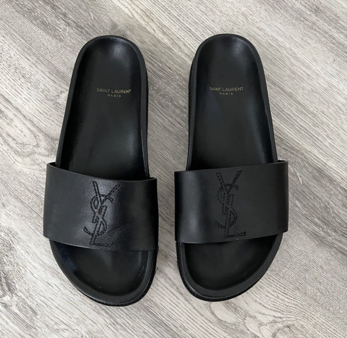 Yves Saint Laurent YSL Black Leather Slides Sandals | Grailed