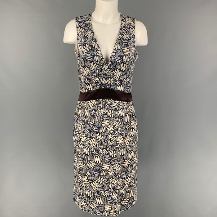 Celine Navy White Silk Abstract Sleeveless Dress | Grailed