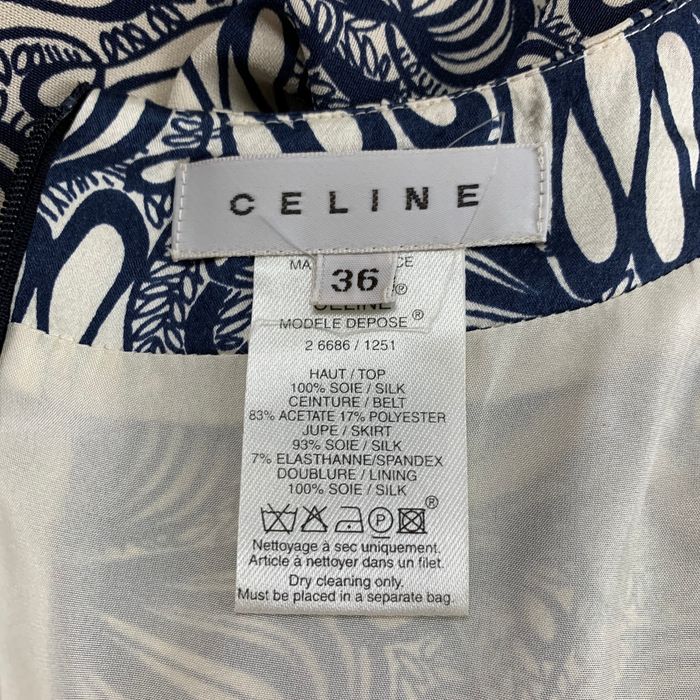 Celine Navy White Silk Abstract Sleeveless Dress | Grailed