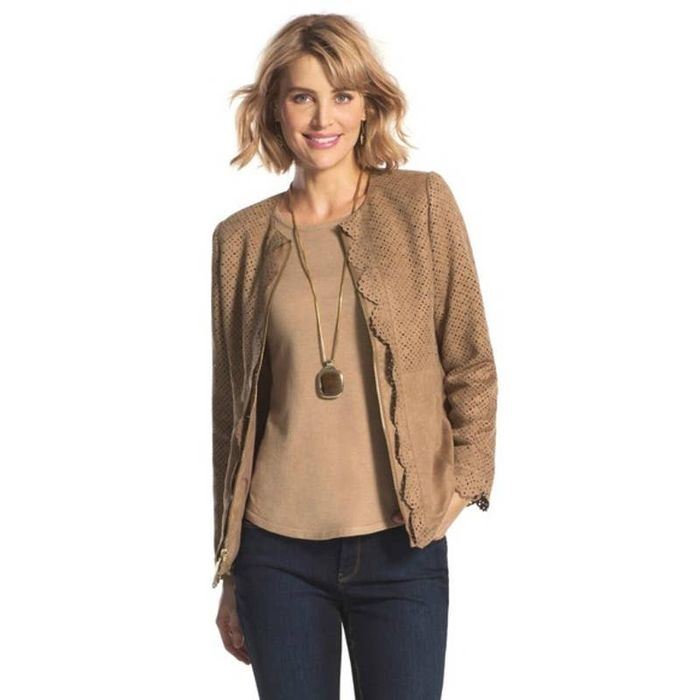 Chicos Women's Chico's Camel Faux Suede Perforated Jacket Tan 1 M | Grailed