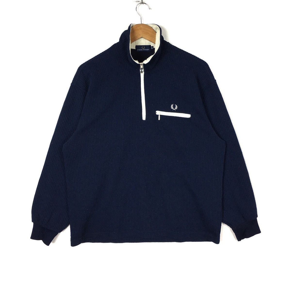 Fred Perry FRED PERRY SPORTSWEAR Japan Half Zipper Embroidered Blue ...