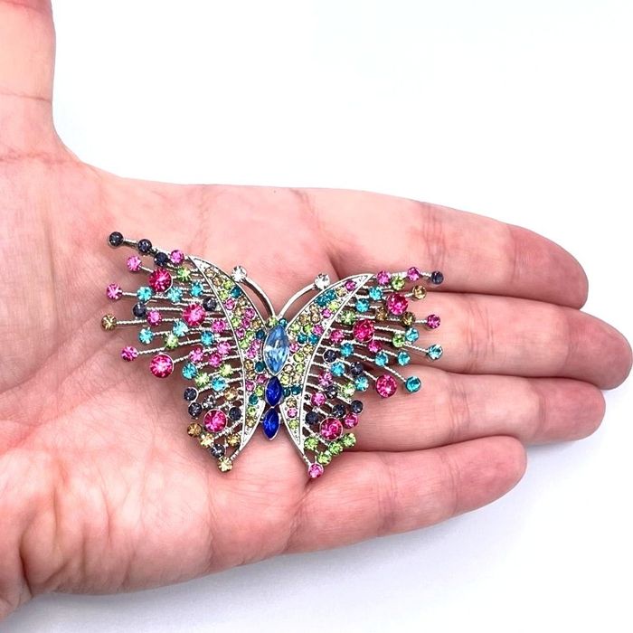 Jewelry Silver with Multicolor Crystal Butterfly Brooch | Grailed