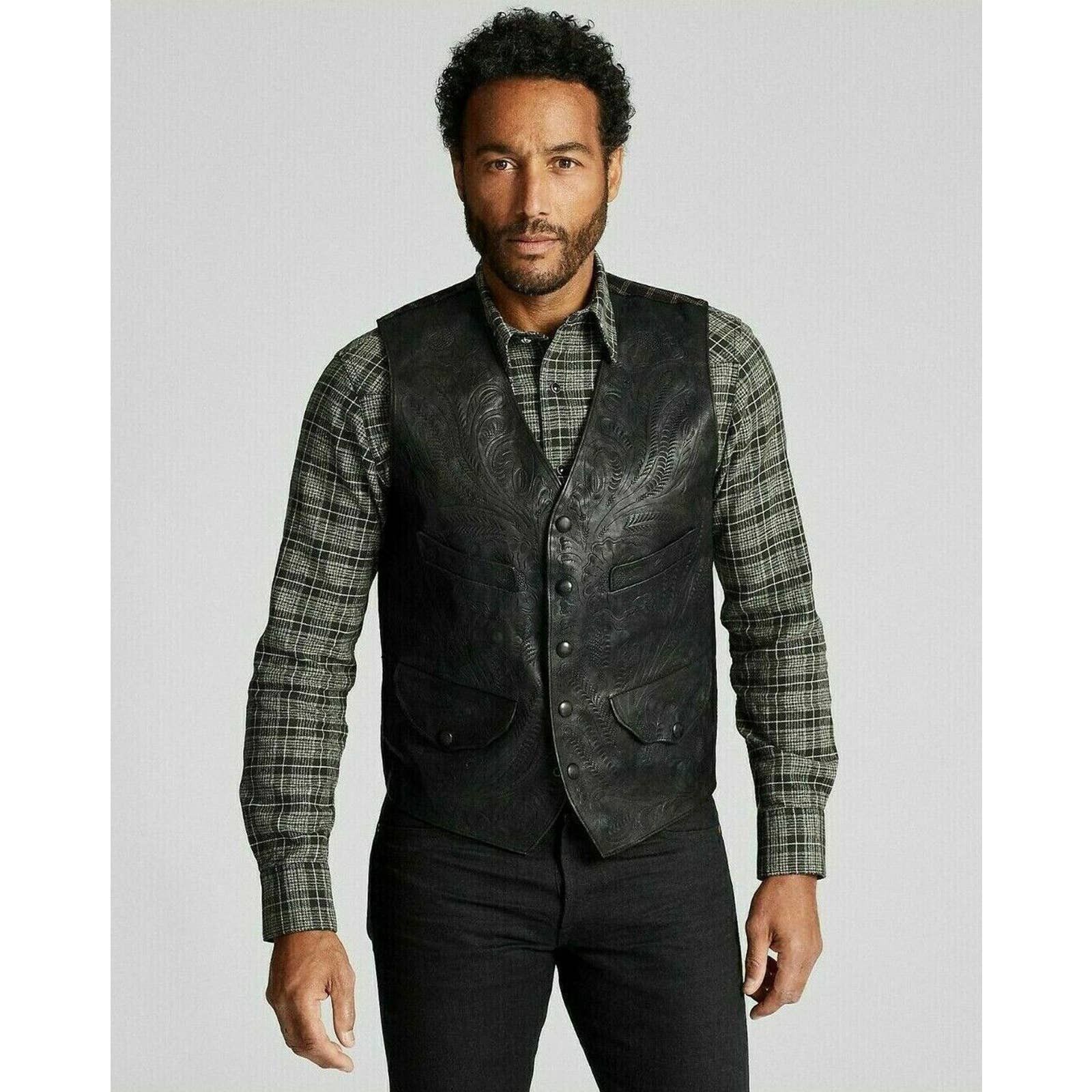 Ralph Lauren Double RL Hand Tooled Leather Vest RL Western Gilet Suit ...