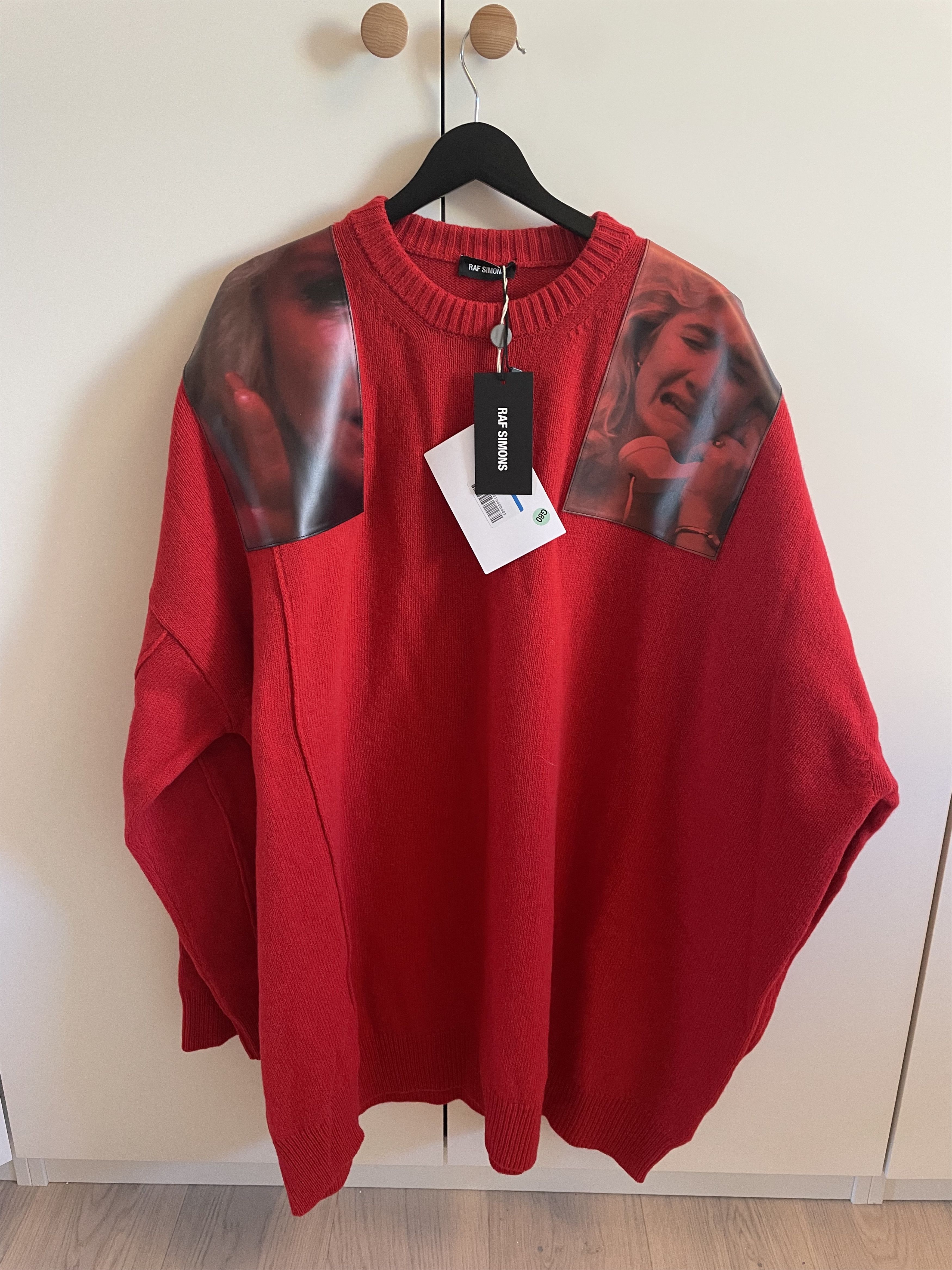 Raf Simons Raf Simons Red Oversized Patches Sweater (David Lynch) | Grailed