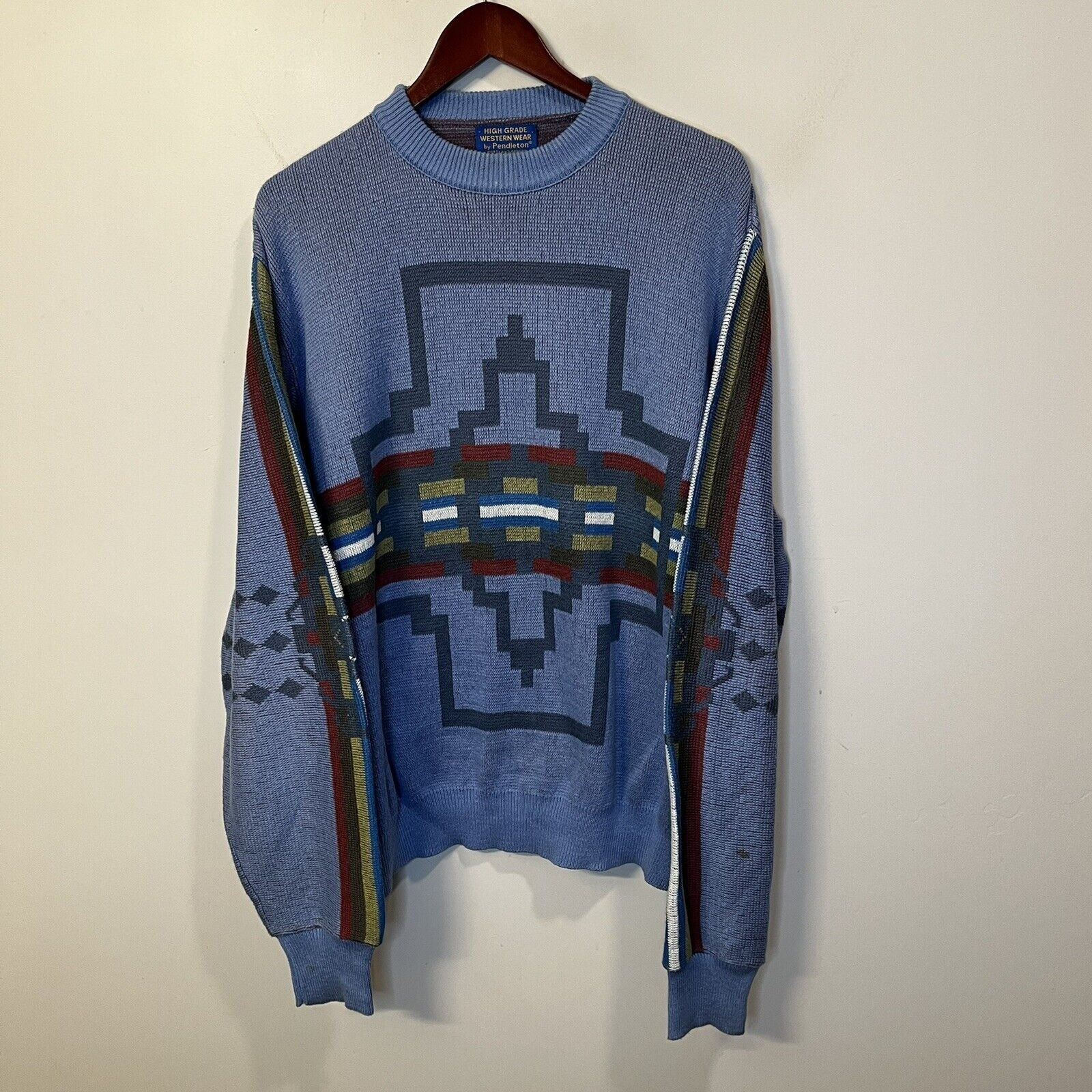 Vintage Pendleton Sweater L Blue High Grade Western Wear Aztec | Grailed