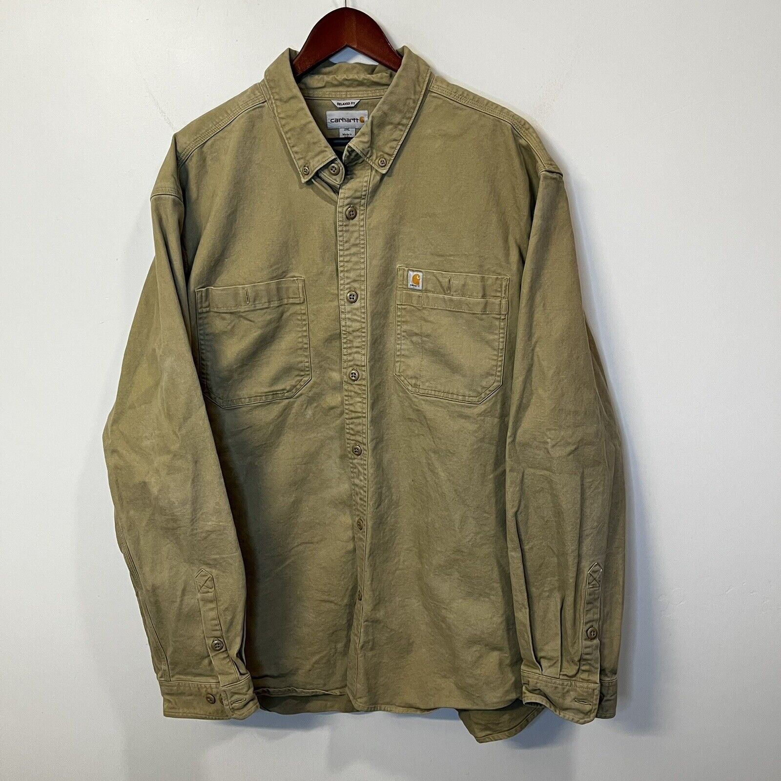 Vintage Carhartt Heavy Long Sleeve Button Up Tan Work Shirt | Grailed