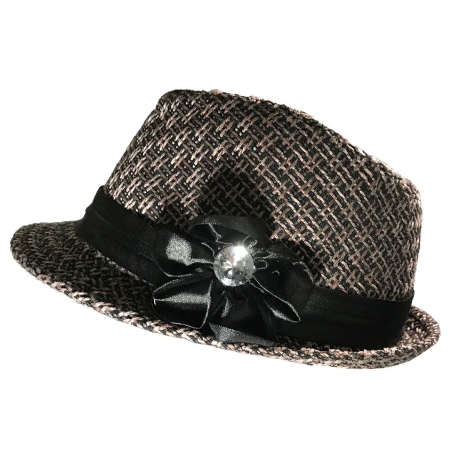 Designer FEDORA BLACK PINK SATIN RHINESTONE BLING FLOWER WOMAN'S HAT ...