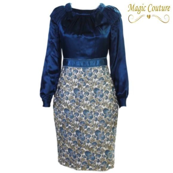 Magaschoni Magaschoni Collection Teal Gold Glitter Embroidered Dress💙 ...