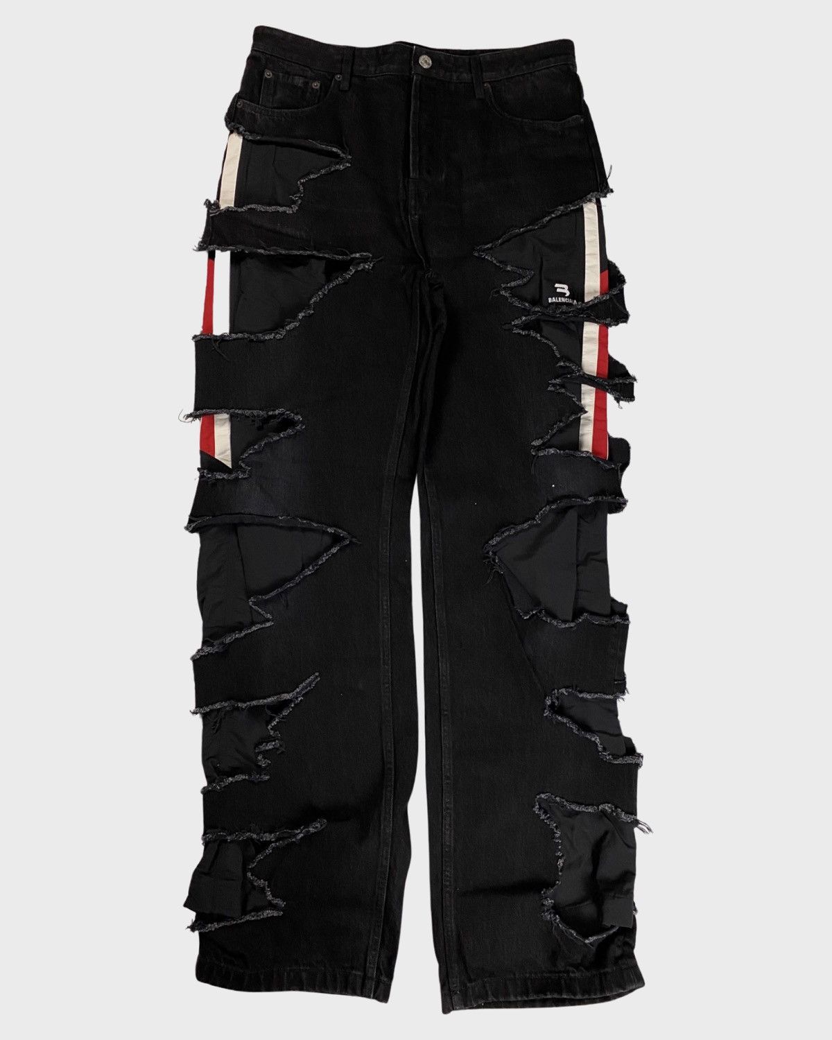 Balenciaga SZ M slashed hybrid jeans track denim in black sporty b logo ...