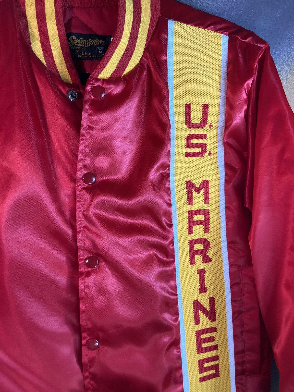 Other Vintage red and yellow usmc bomber satin jacket quilted T | Grailed