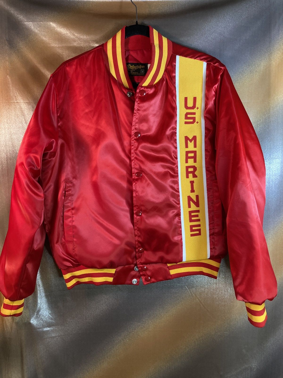 Other Vintage red and yellow usmc bomber satin jacket quilted T | Grailed