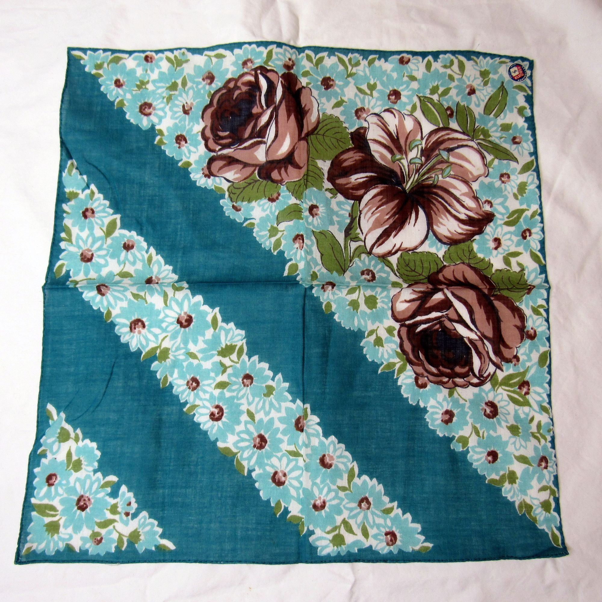 Vintage Vintage Klauber Hand Rolled Scarf Handkerchief 13 x 13 Flora ...