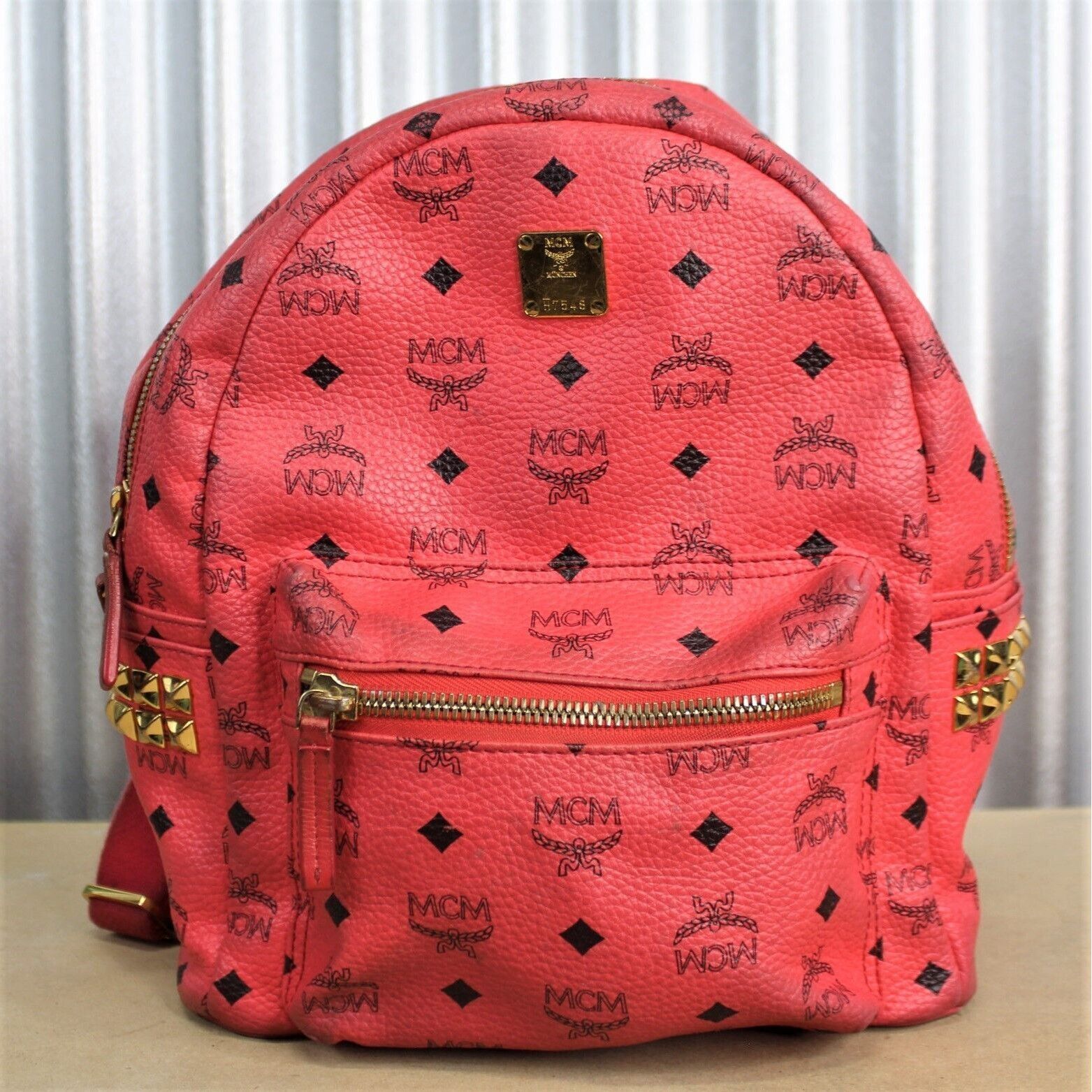 MCM MCM Printed Logo Studded Leather Backpack Red Made In Korea | Grailed
