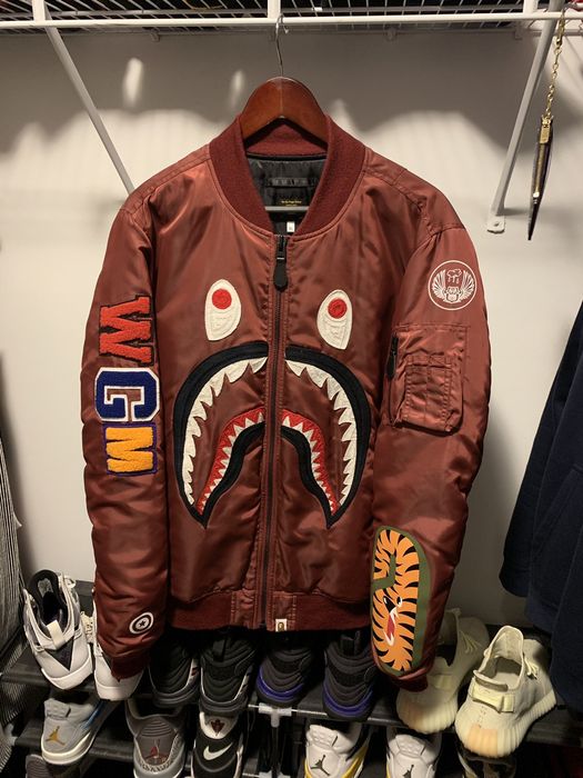 Bape A Bathing Ape Bape MA-1 “Shark” Burgundy/Maroon Bomber | Grailed