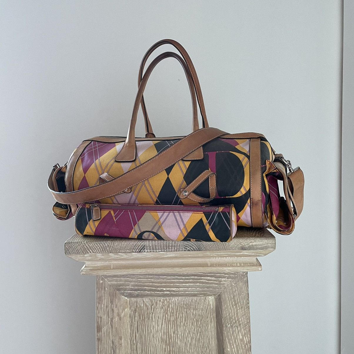 Dior Vintage Dior John Galliano FW 04 argyle golf bag | Grailed