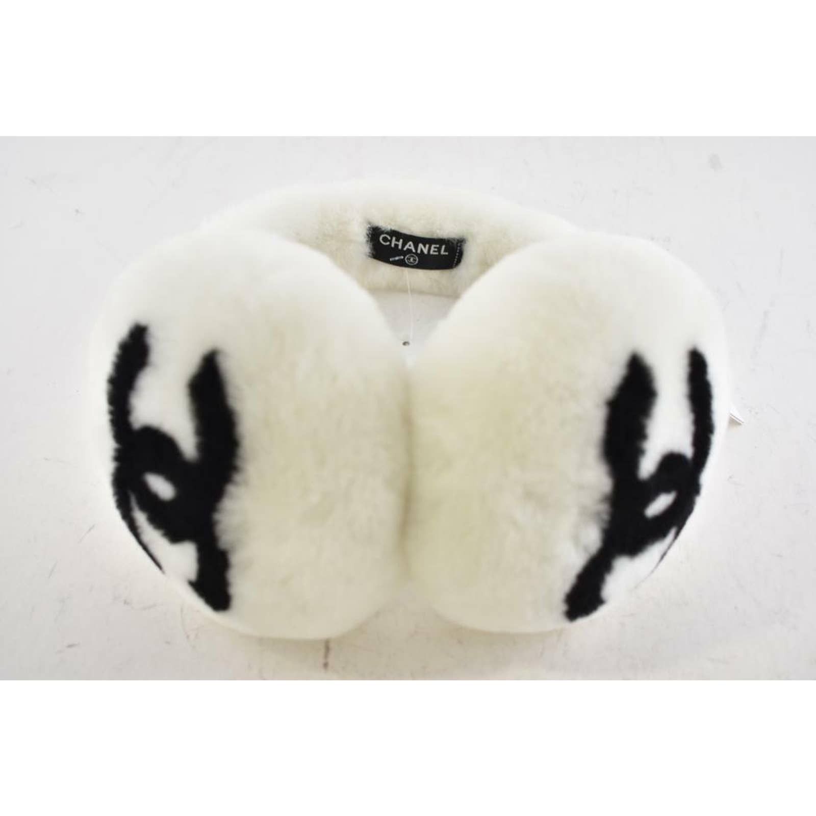 Chanel Chanel REV Ivory White Black CC Fur Head Ear Earmuffs | Grailed