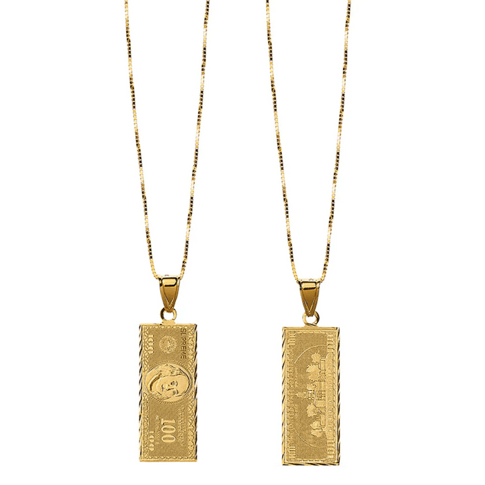 Supreme Supreme 18K Solid Gold 100 Dollar Bill Pendant Necklace FW17 ...