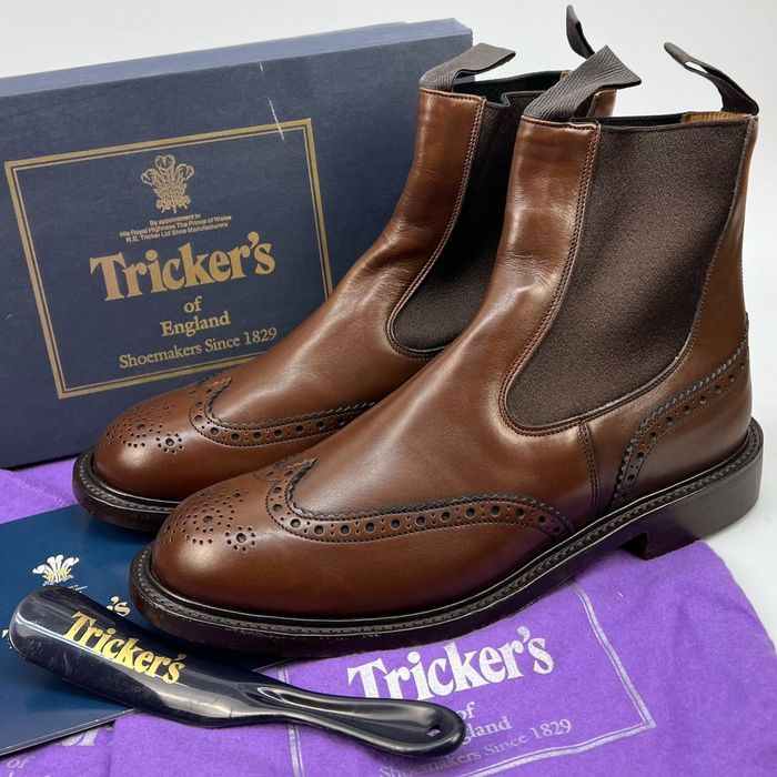 Trickers Chelsea Boot Brogue Wing Tip Brown Leather 7 UK | Grailed