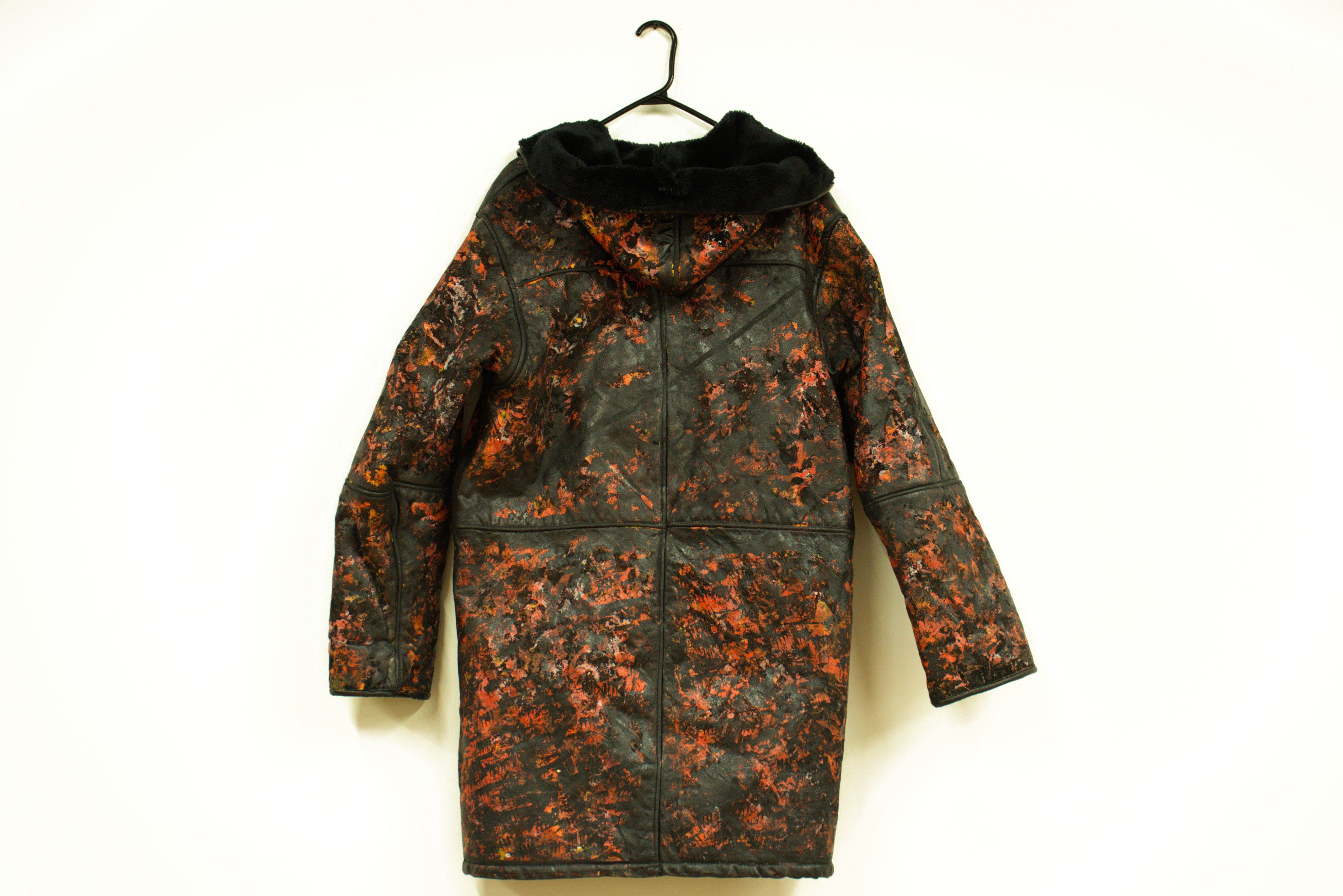 Custom × Vintage Hand Painted Leather Hooded Coat with Faux Fur Lining ...